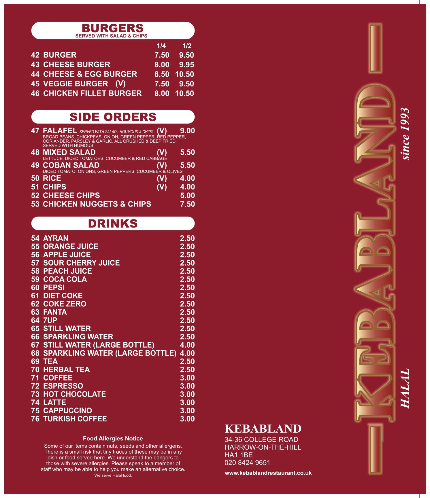Restaurant Menu – Kebab Land